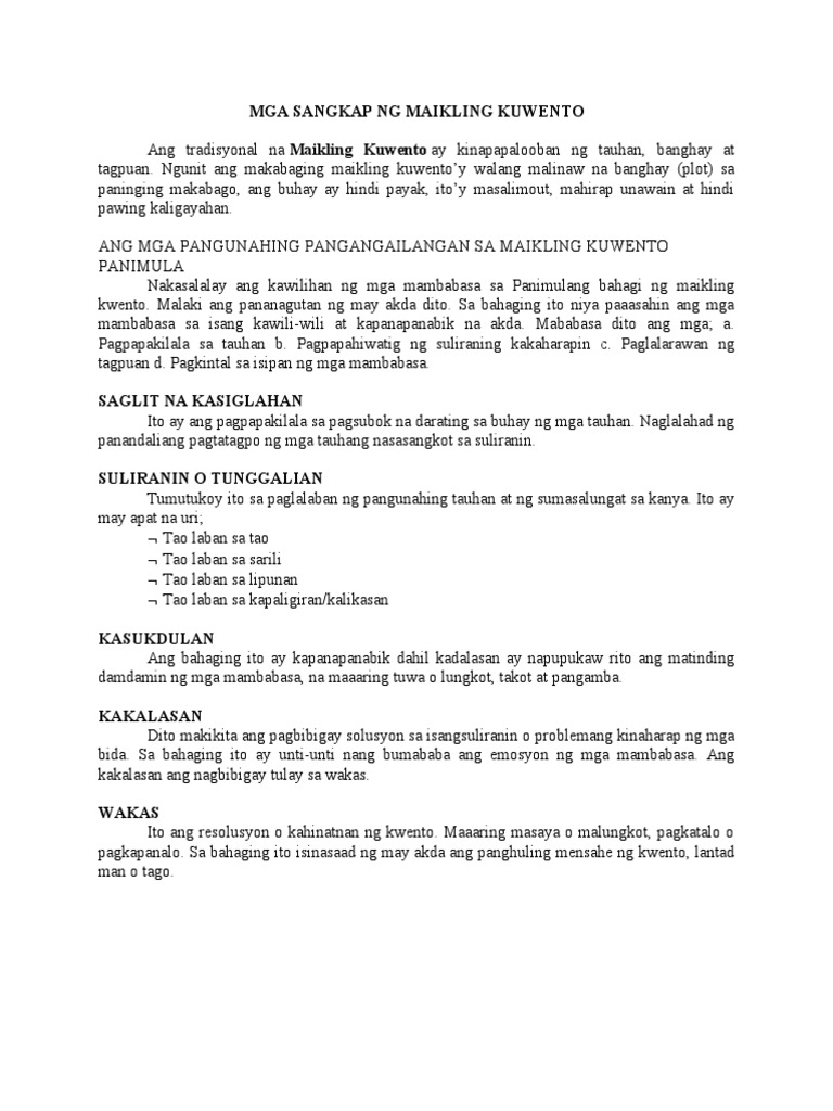 Mga Sangkap NG Maikling Kuwento | PDF