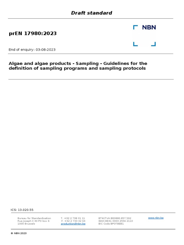 ISO DIS 17980-2023 Algae - Sampling | PDF | Sampling (Statistics ...