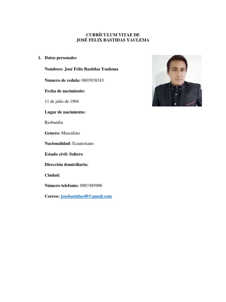 Curriculum Jose Bastidas | PDF | Enseñando | Aprendizaje