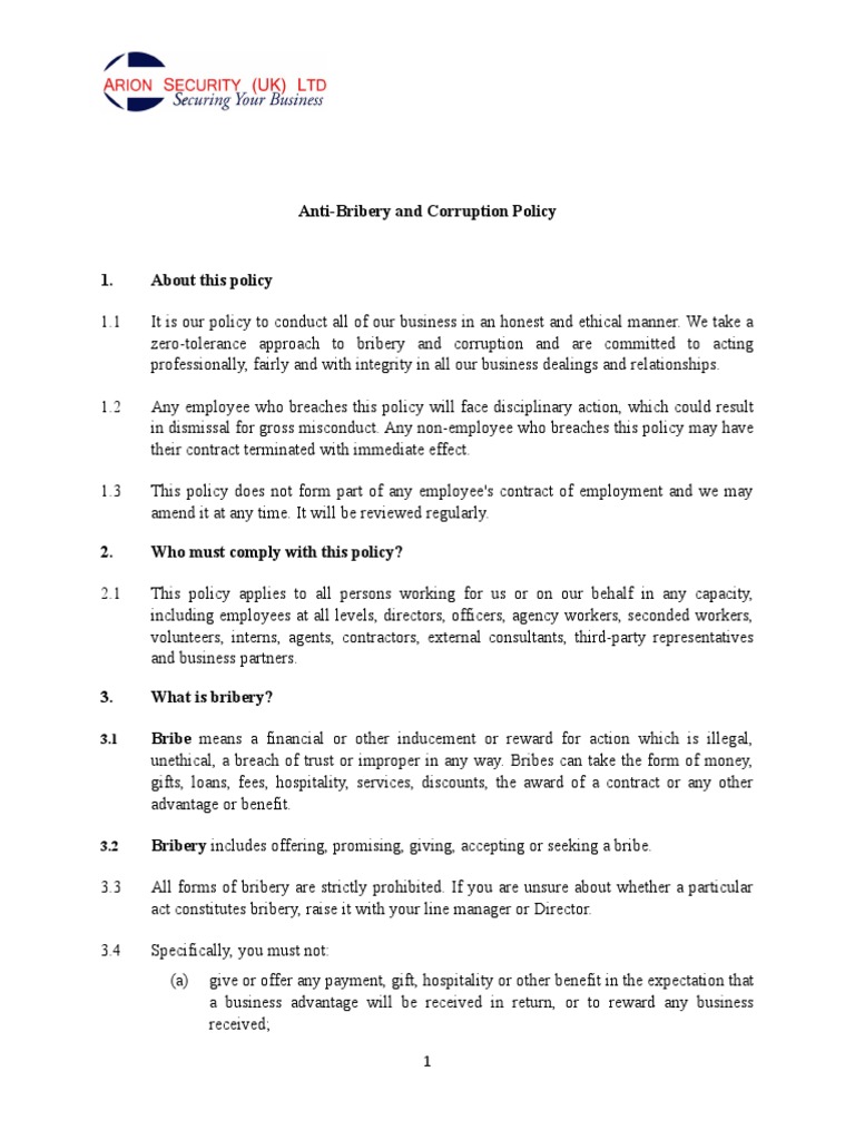Anti-Bribery & Corruption Policy Template | PDF | Bribery | Corruption