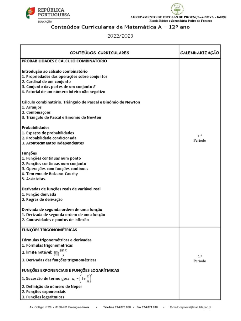 mat 12ºano | PDF | Função (Matemática) | Derivado