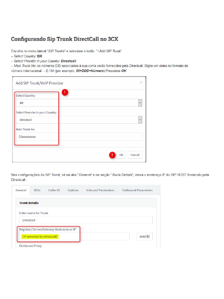 Procedimento Trunk DirectCall | PDF