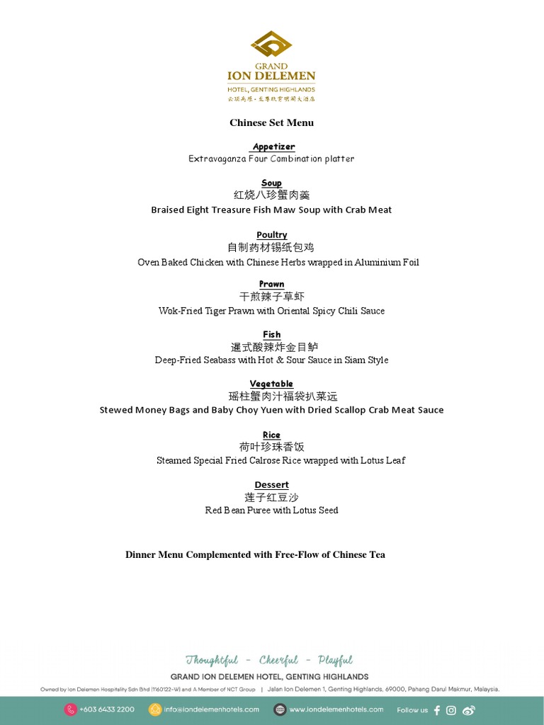 Chinese Set Menu at RM 1,500.00nett Per Table | PDF