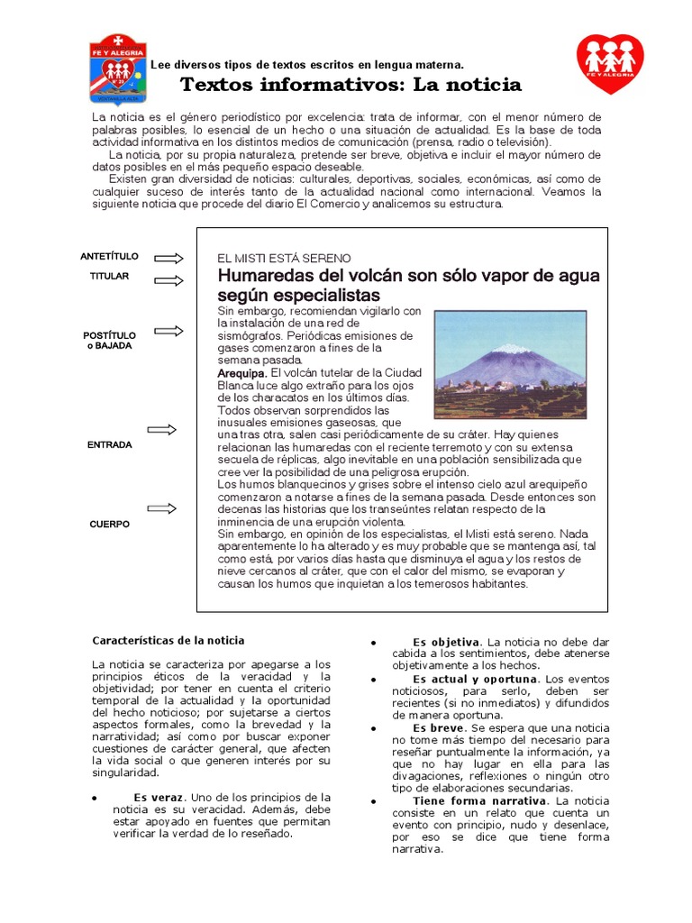 Ficha Texto Informativo La Noticia | PDF | Verdad | Información