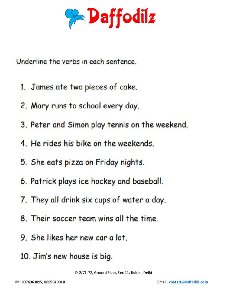 Worksheet Class 2 Verb | PDF