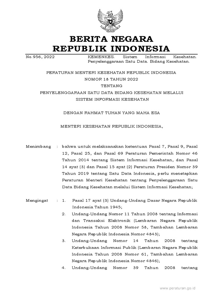 Permenkes Nomor 18 Tahun 2022 | PDF