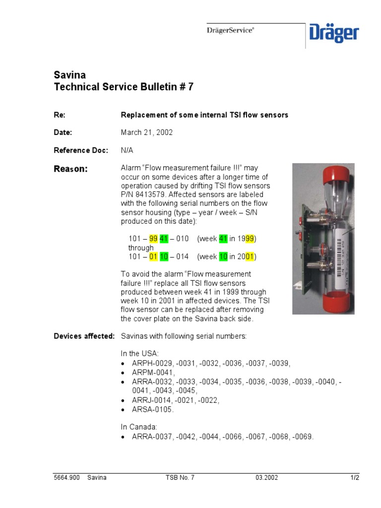Drager SavinaTechnical Service Bulletin 7 | Download Free PDF | Flow ...