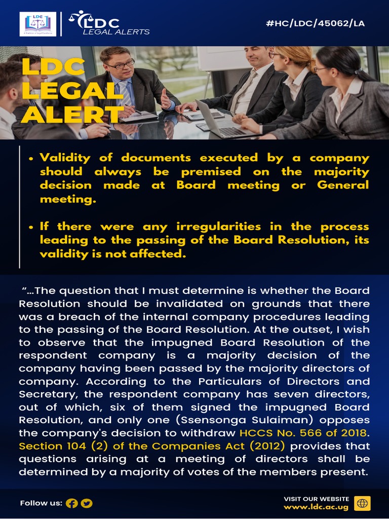 Validity of Documents Executed by A Company Should Always Be Premised ... Validity of Documents Executed by A Company Should Always Be Premised ...