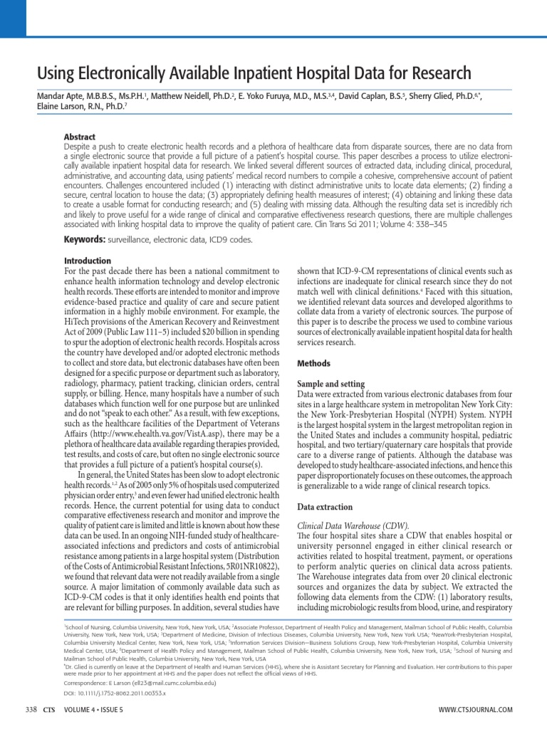 Using Electronically Available Inpatient Hospital Data For Research | PDF | Hospital | Health Care