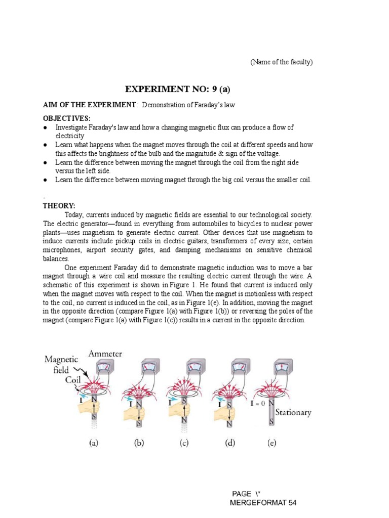 Experiment No: 9 (A) : AIM OF THE EXPERIMENT: Demonstration of Faraday's Law Objectives | PDF ...