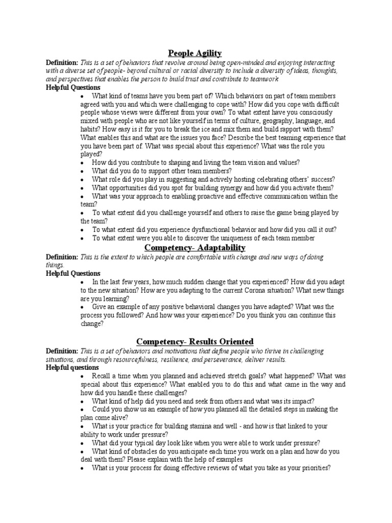 BEI - Rest 3 Competency Questions | PDF | Experience | Psychological ...
