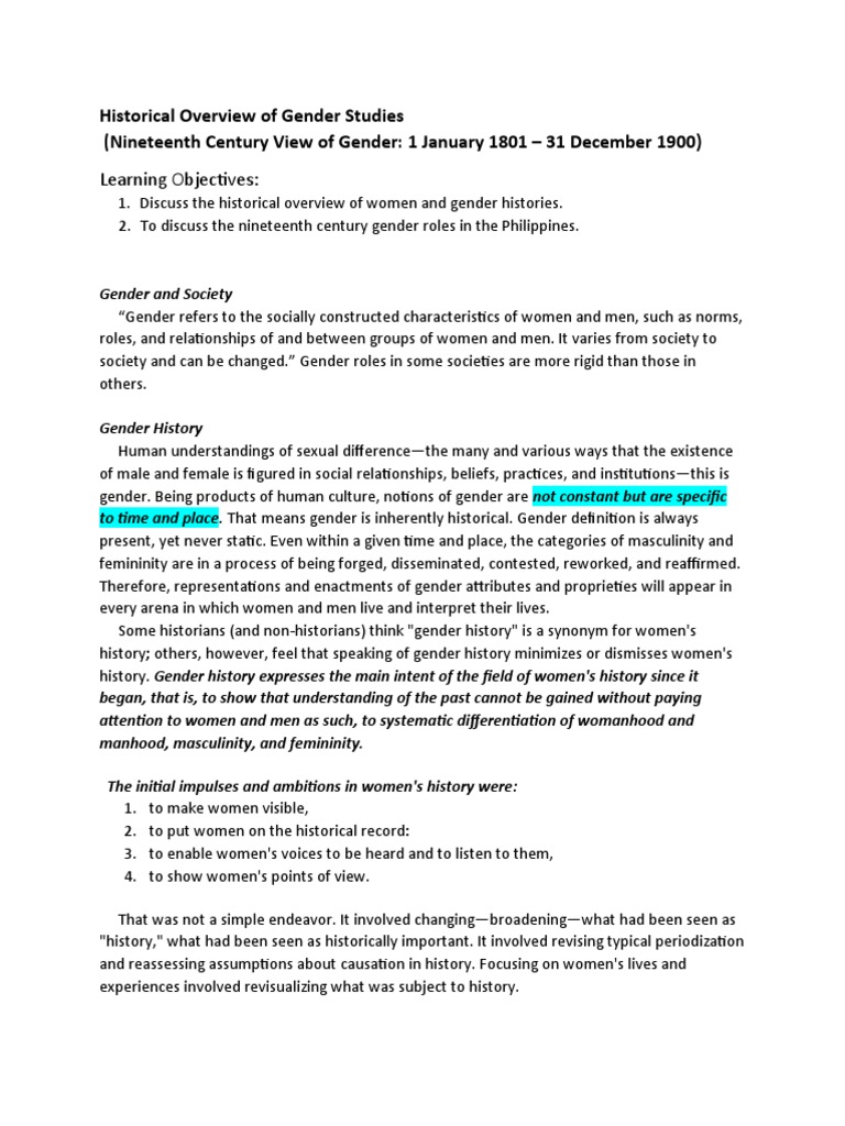 Module 2a, Historical Overview of Gender Studies | PDF | Gender ...