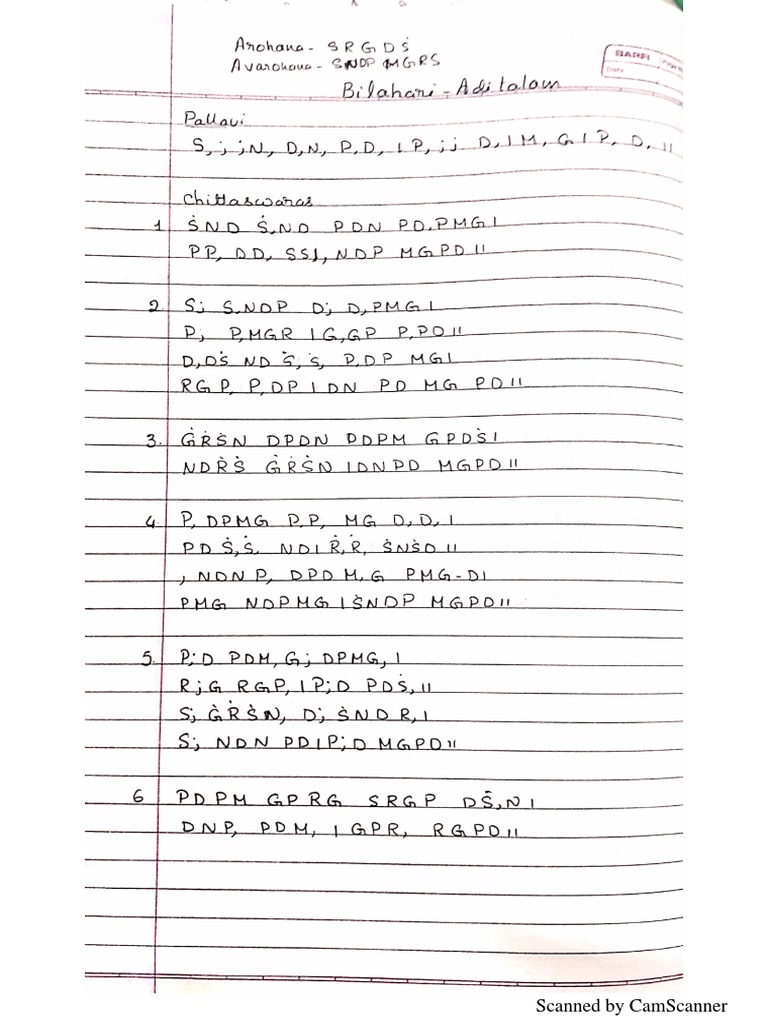 Bilahari Swara Pallavi | PDF