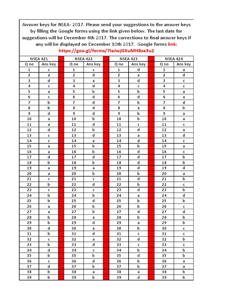 NSEA 2017-Answer-Keys | PDF