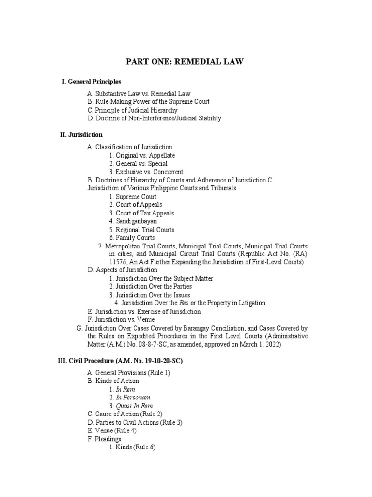 Philippine Remedial Law Overview | PDF | Certiorari | Lawsuit