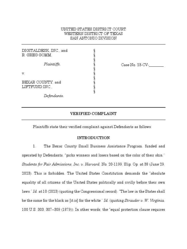 Lawsuit Against Bexar County Small Business Assistance Program | PDF ...