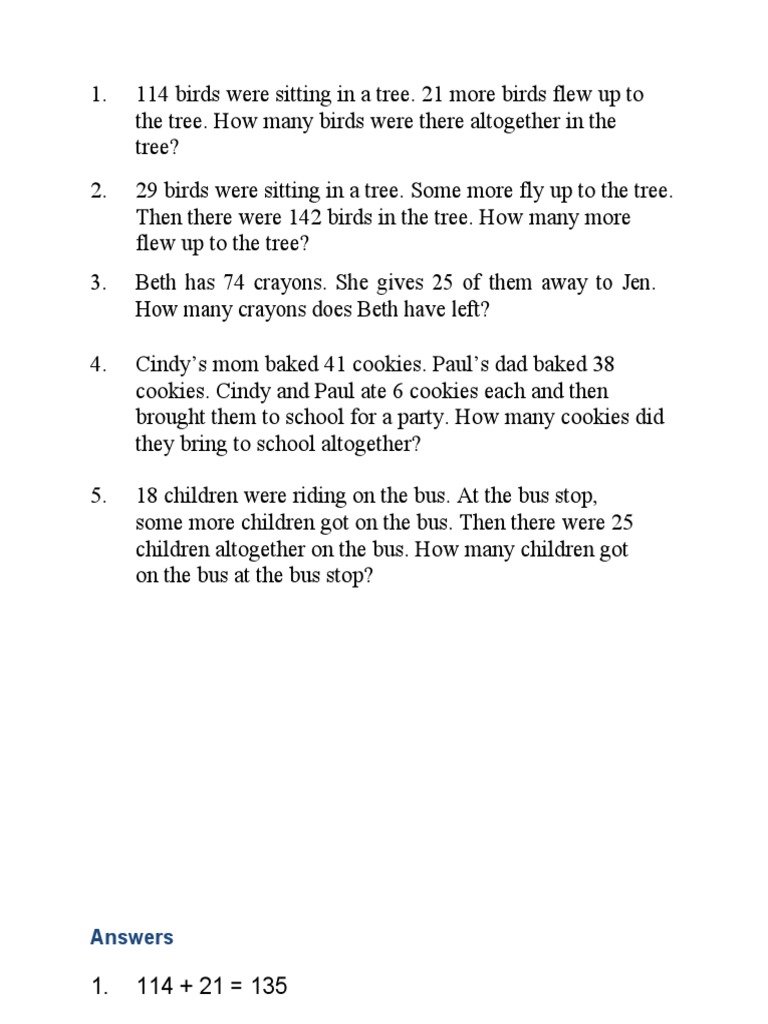 Grade 2 Mixed Addition And Subtraction Word Problems A Pdf