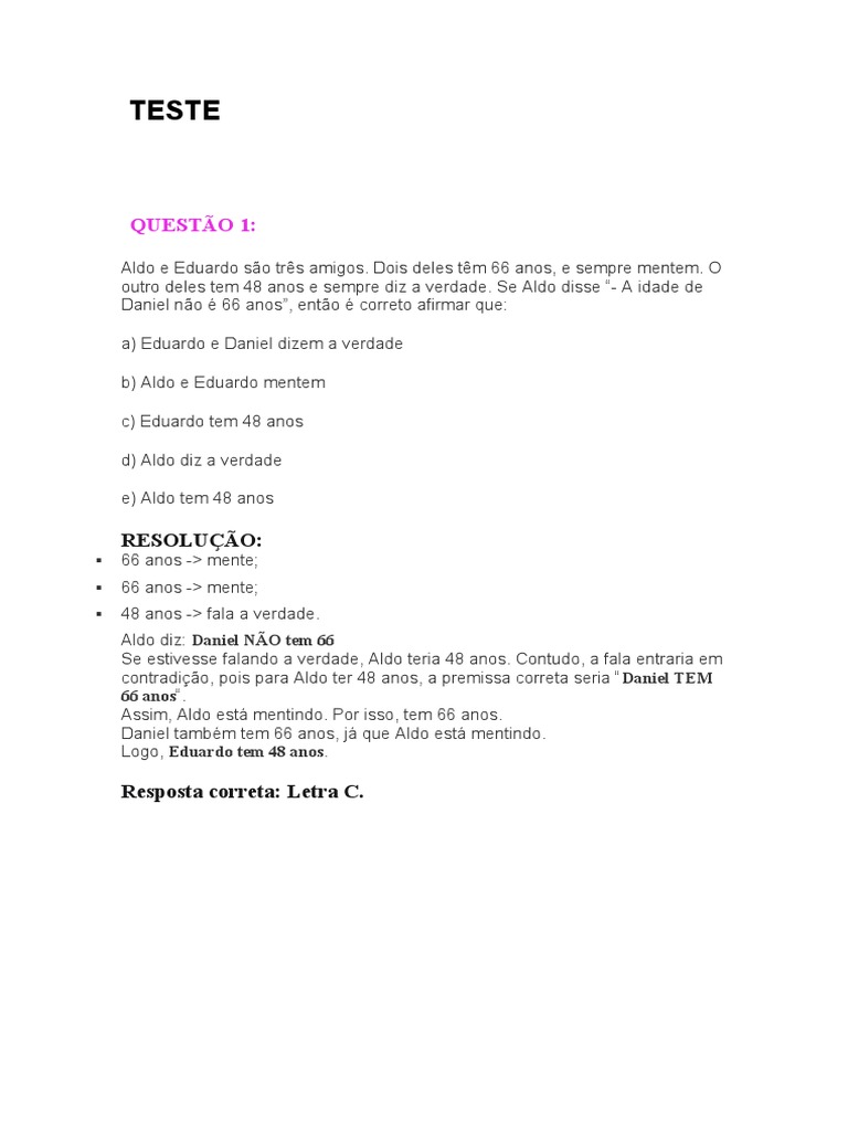 Teste de Raciocinio Lógico | PDF | Science | Lógica