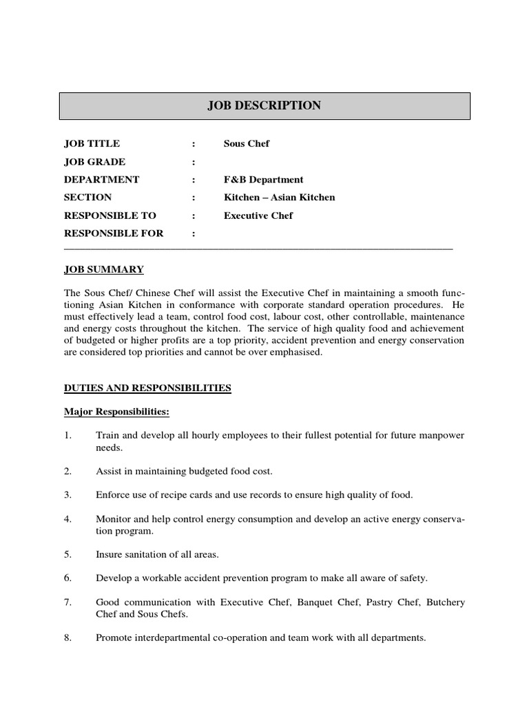 Chinese Kitchen - Sous Chef | PDF | Chef | Restaurants