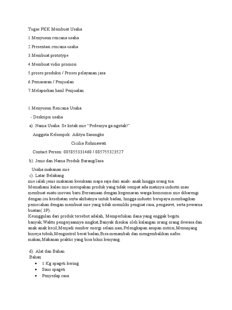 Tugas PKK Membuat Usaha | PDF