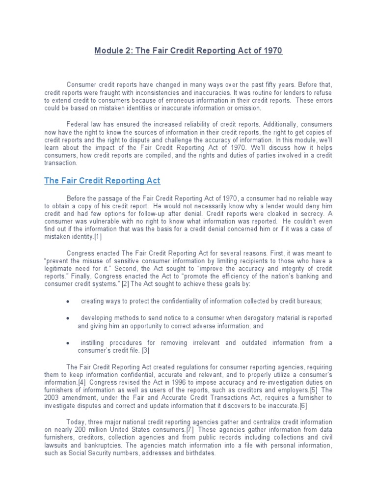 Overview of the Fair Credit Reporting Act | PDF | Credit Bureau ...