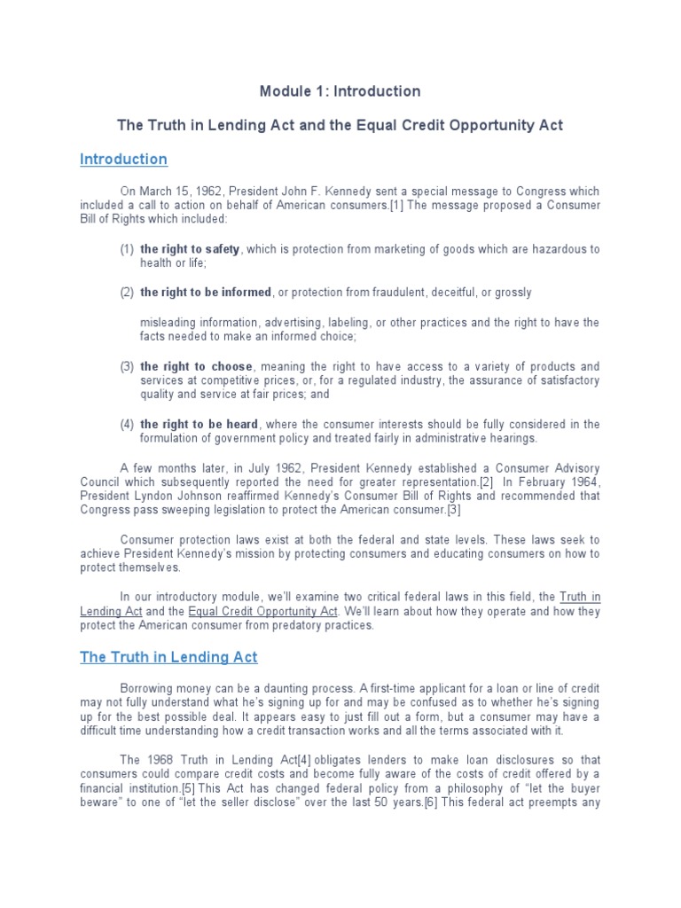 The Truth in Lending Act and The Equal Credit Opportunity Act | Download Free PDF | Truth In ...