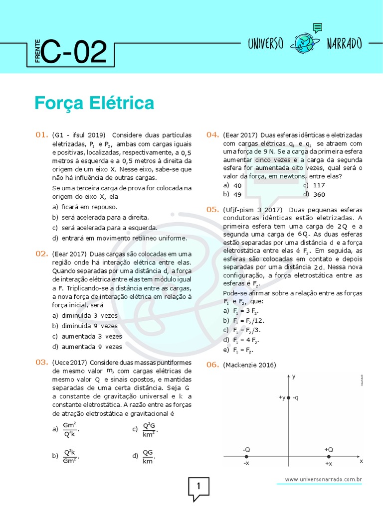 LF C02 Exercícios | PDF | Carga elétrica | Eletrostática