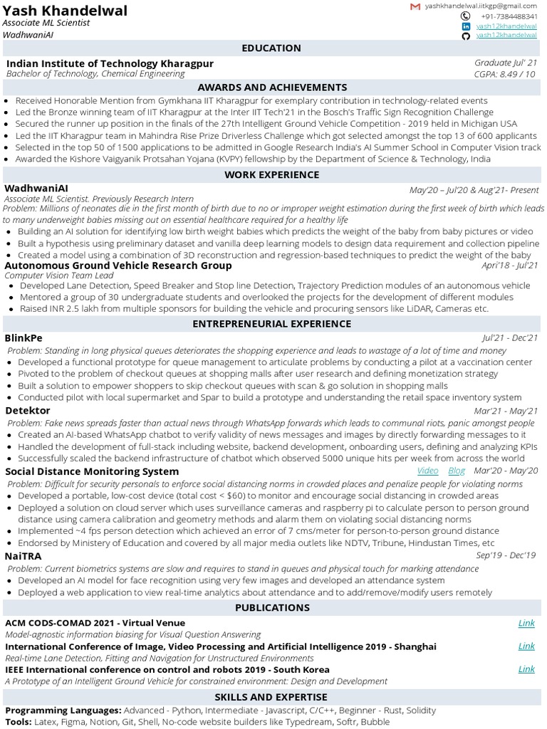 Yash Khandelwal Resume | PDF | Artificial Intelligence | Intelligence (AI) & Semantics