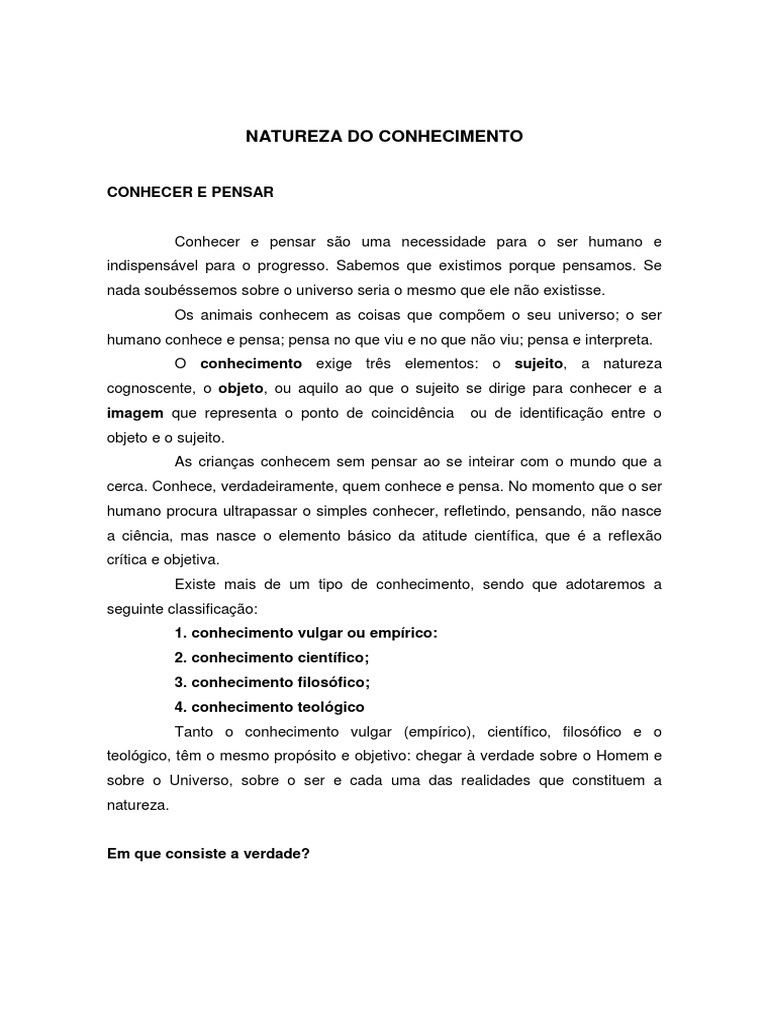 Natureza Do Conhecimento Pdf Método Científico Science