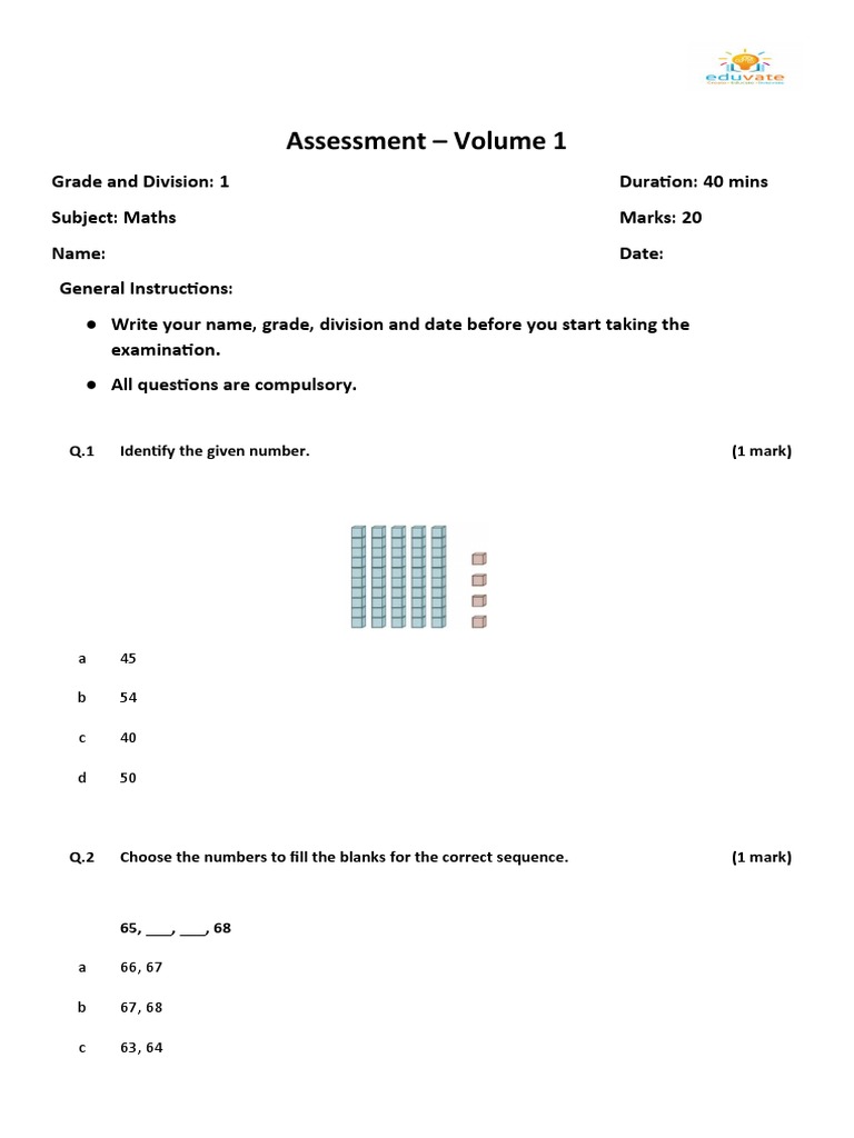 Gr1 Vol1 Math QP | PDF | Mathematics