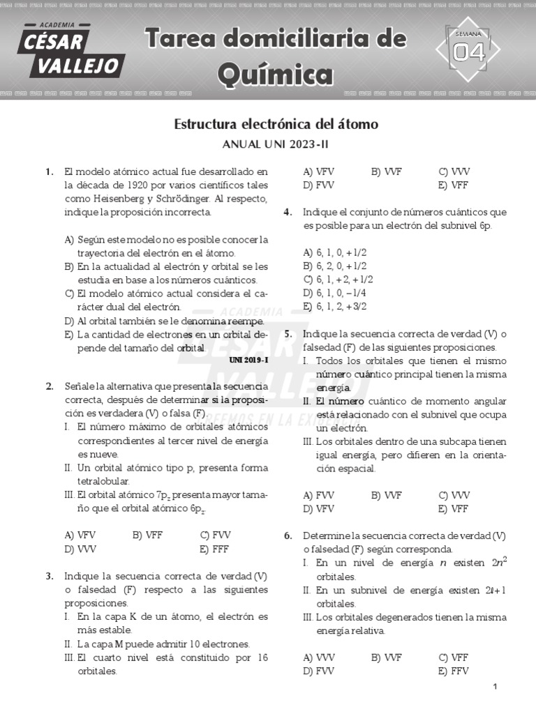 Q AUNI Dom Sem04 | PDF | Orbital atómico | Electrón