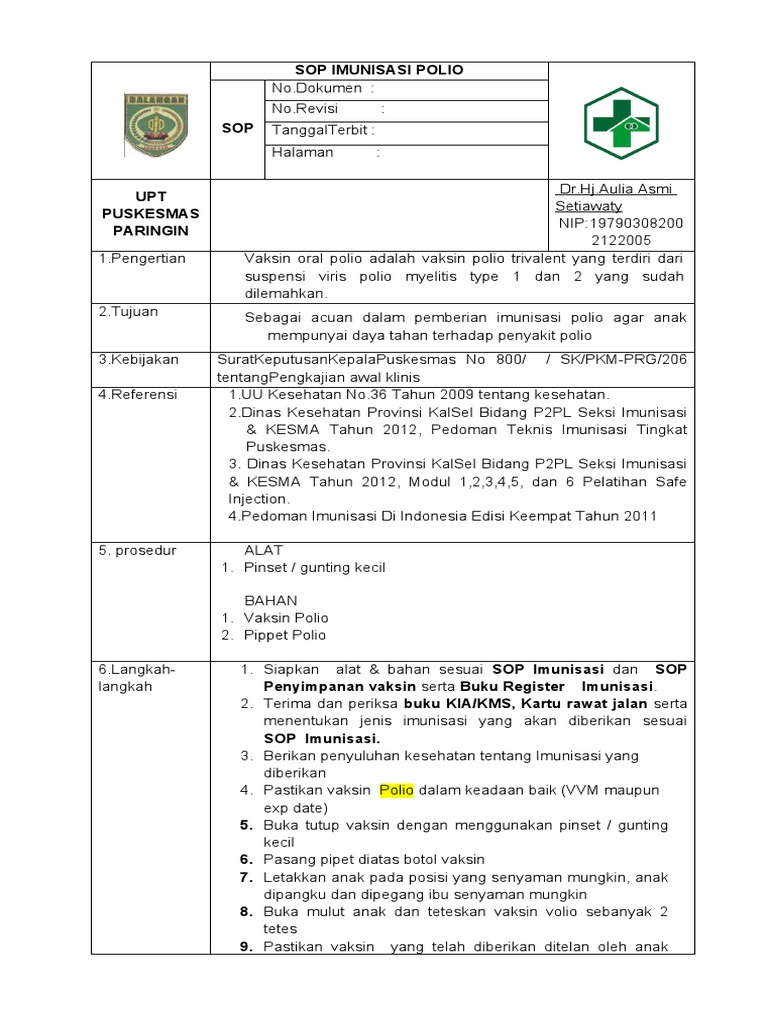 Sop Imunisasi Polio | PDF
