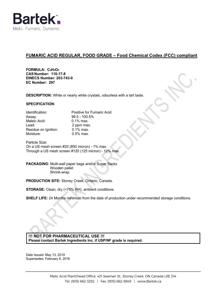 Ácido Fumárico Regular Food - FT - Bar | PDF