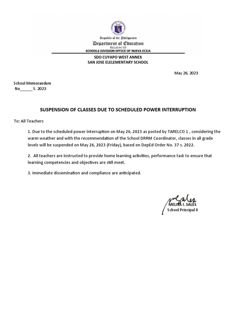 School Memo Power Interruption | PDF