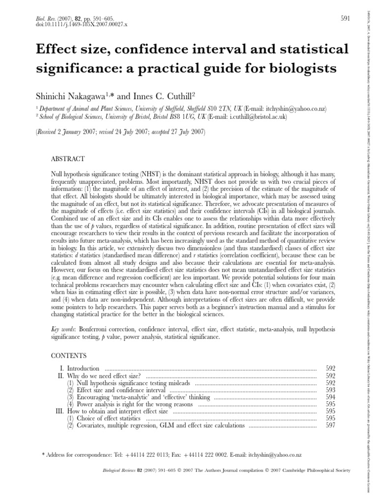 Biological Reviews - 2007 - Nakagawa - Effect Size Confidence Interval ... Biological Reviews - 2007 - Nakagawa - Effect Size Confidence Interval ...