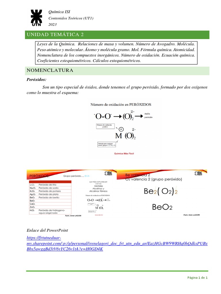 UT2 - Teoría Nomenclatura (Peróxidos) ISI - 2023 | PDF