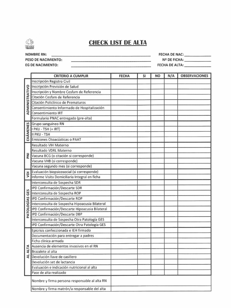 Check List de Alta | PDF