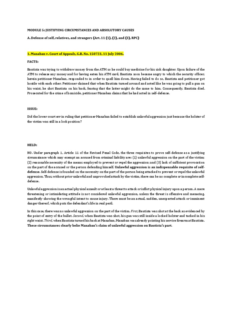 Crim Module 5 Final Case Digest | PDF | Burden Of Proof (Law) | Self ...