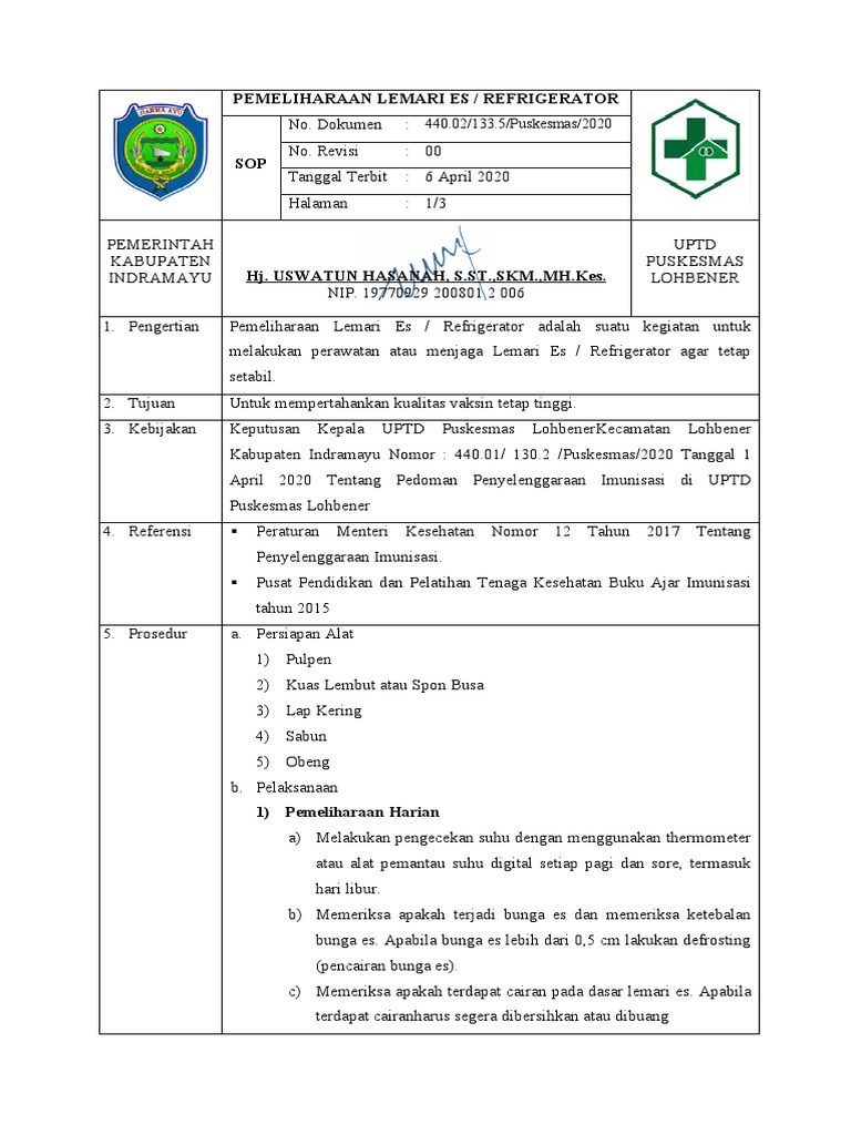 SOP Pemeliharaan Lemari Es | PDF | Griya & Taman | Kesehatan Holistik