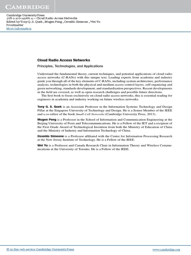 Cloud Radio Access Networks Principles Technologies And Applications Pdf Cloud Computing