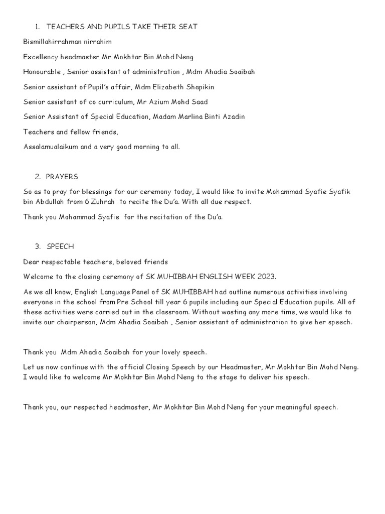 Emcee Text English Week | PDF