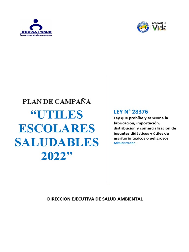 PLAN DE CAMPAÑA DE UTILES ESCOLARES 2022_PROMSA | PDF | Toxicidad ...