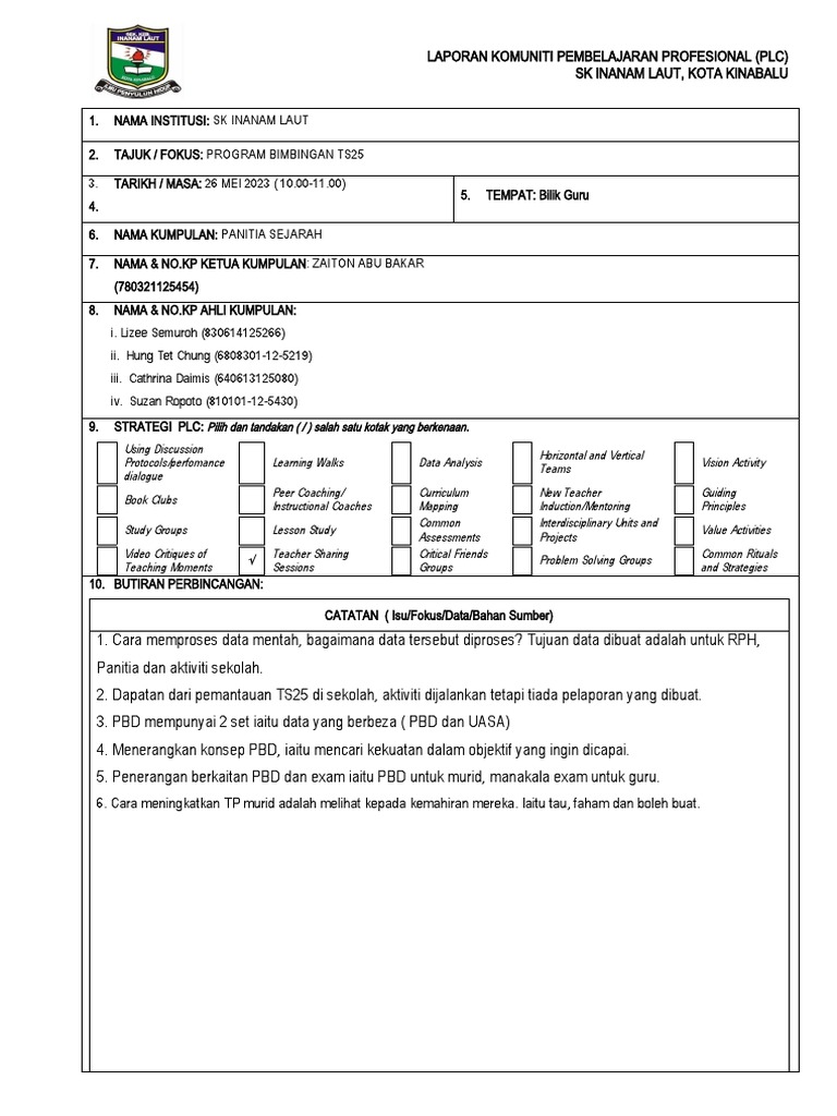 Borang Laporan PLC | PDF