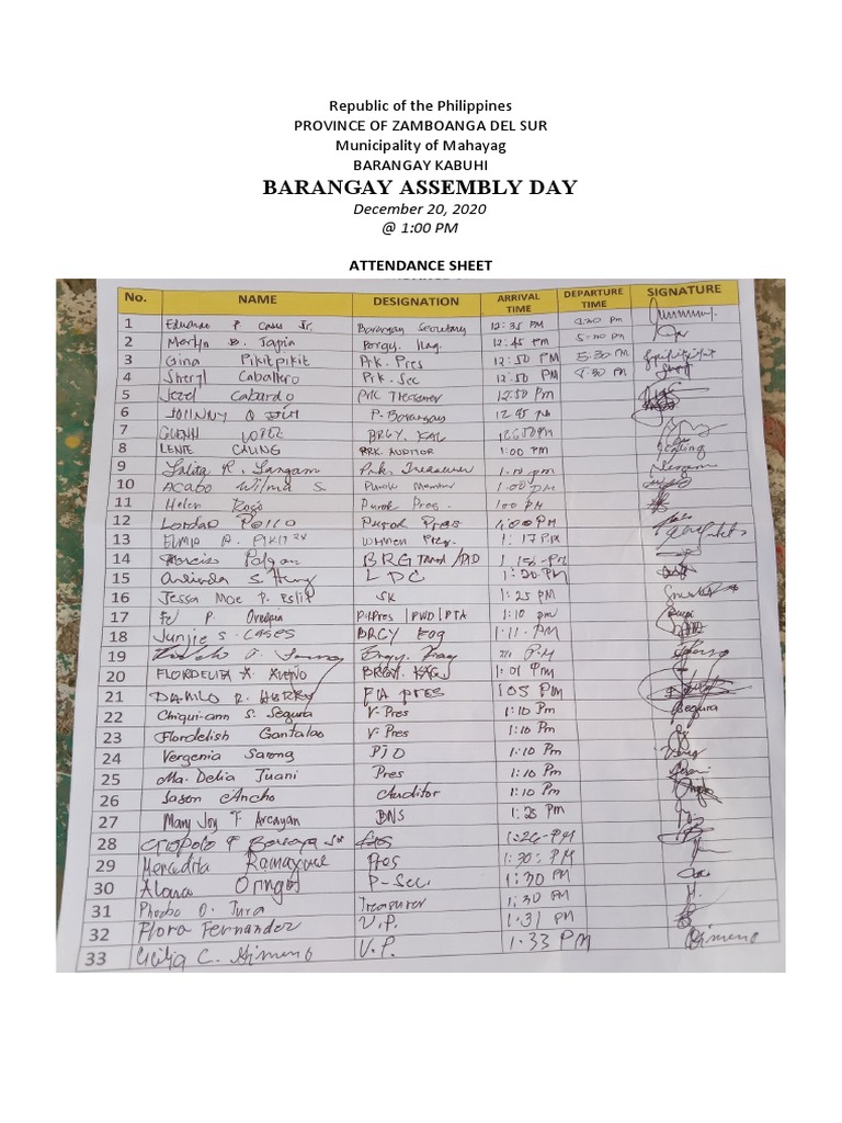 Attendance & Picture Assembly 2020 | PDF