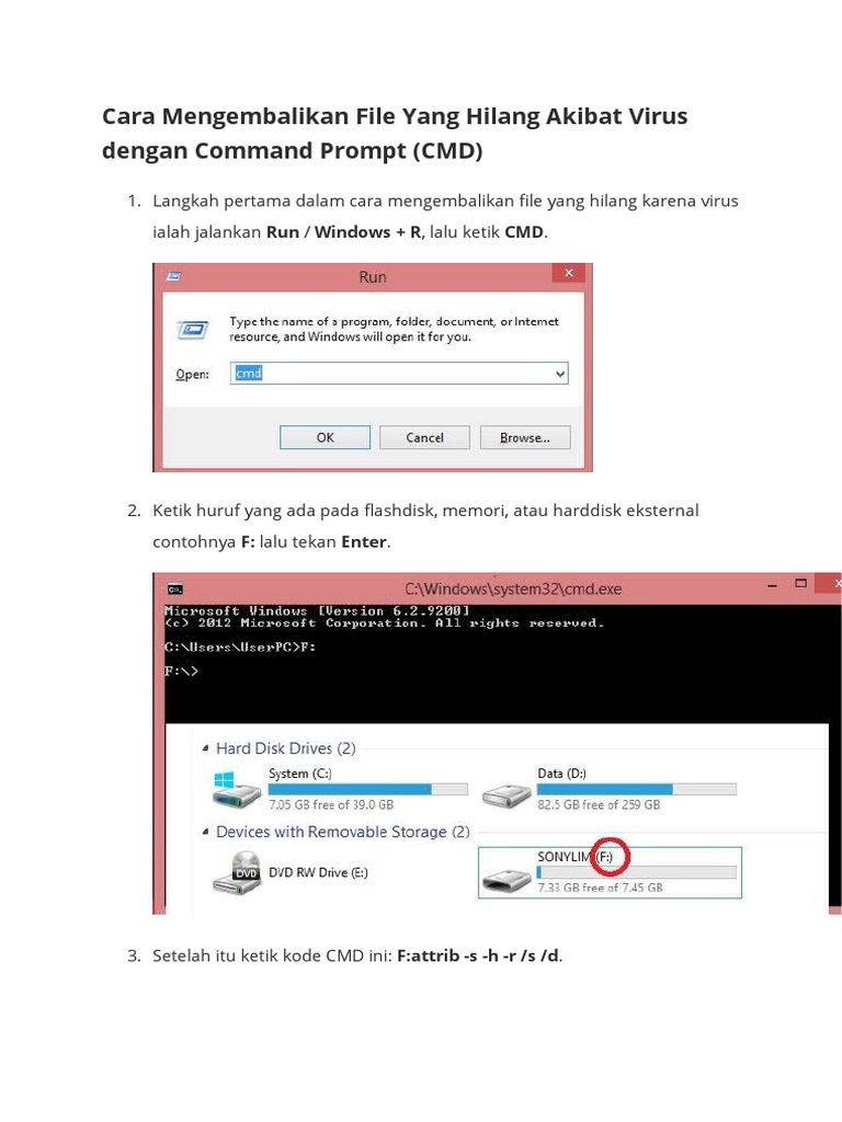 Cara Mengembalikan File Yang Hilang Akibat Virus Dengan Command Prompt | PDF