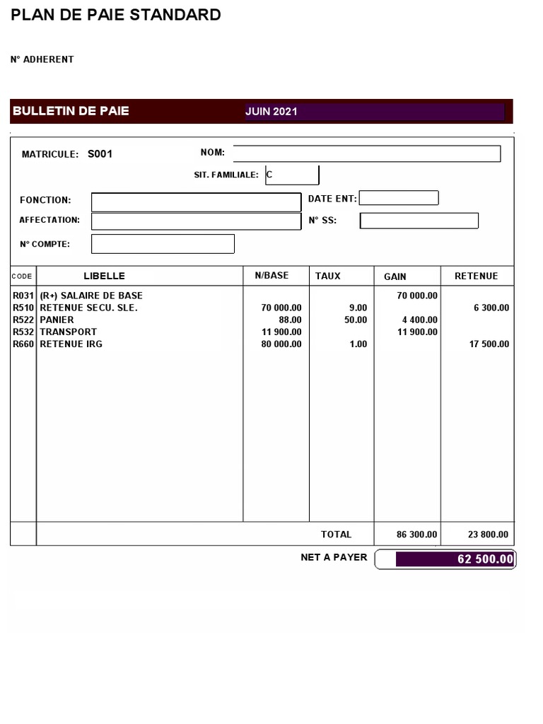 Simulation Fiche de Paie | PDF
