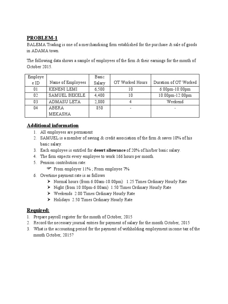 Payroll Assignment 2015 Pdf Payroll Tax Salary 