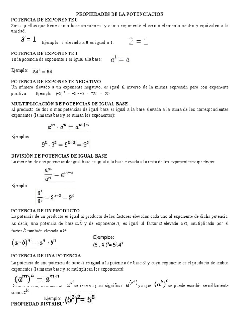 Propiedades de la Potenciación | PDF | Exponenciación | Multiplicación