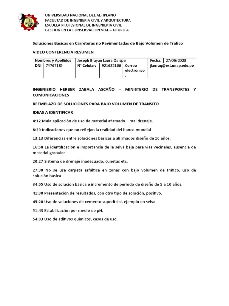 Resumen de Conferencia Soluciones Basicas Laura Quispe Joseph 130867 ...