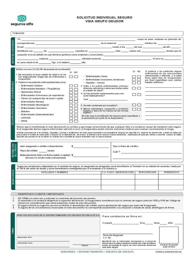 Formato de Asegurabildad - Seguros Alfa | PDF | Seguro | Seguro de vida